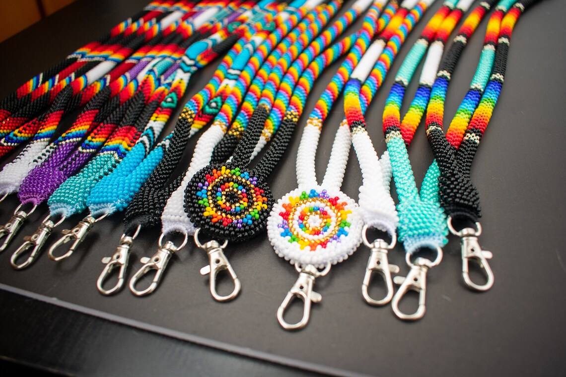 Colorful Beaded Lanyard in Native American Style - Personalized Length ...