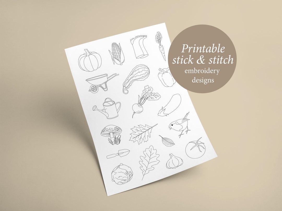 PDF Printable Stick and Stitch Embroidery Designs FALL HARVEST, Stick N ...