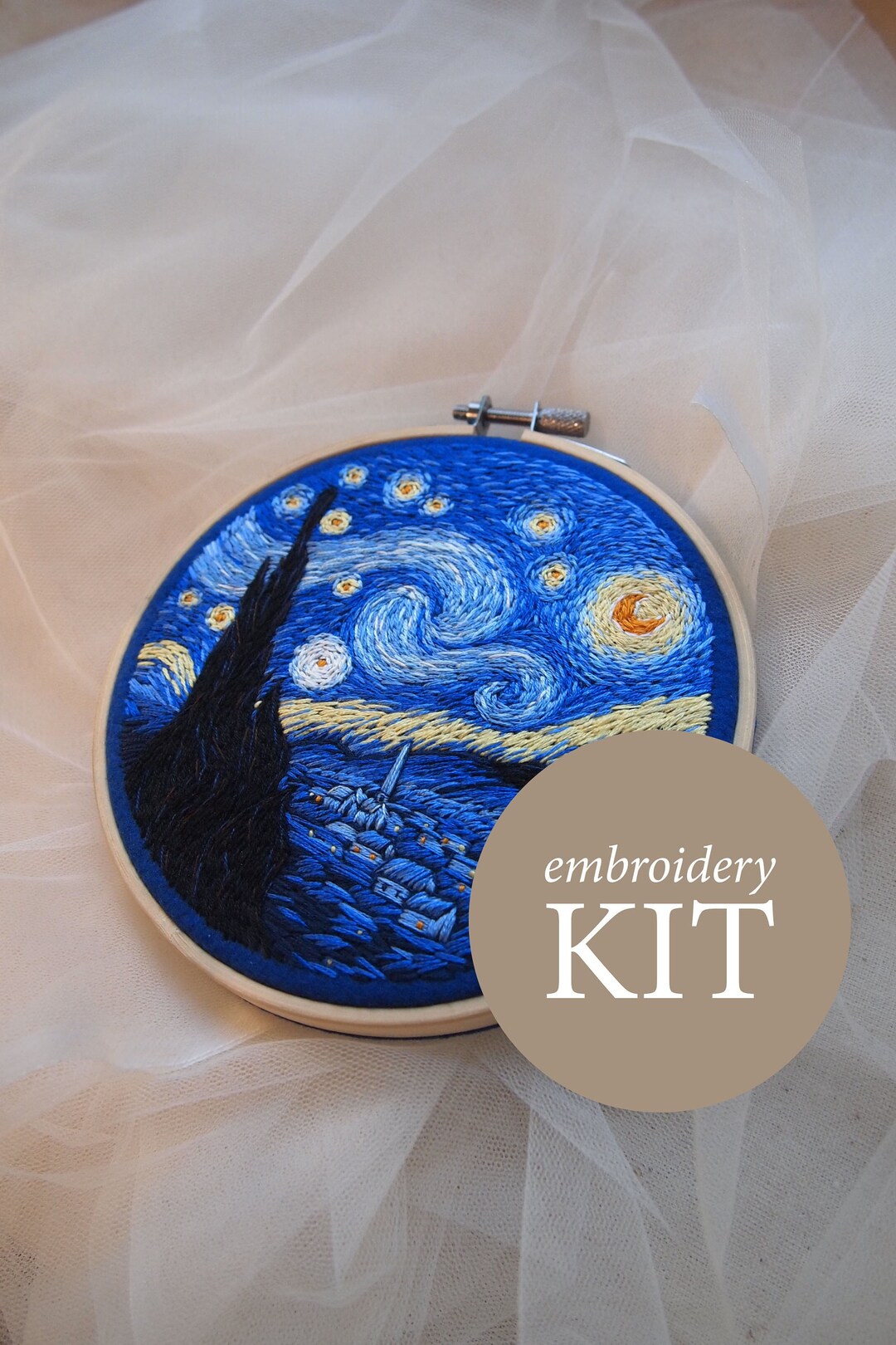The Starry Night Hand Embroidery Kit, Vincent Van Gogh Embroidery Kit ...