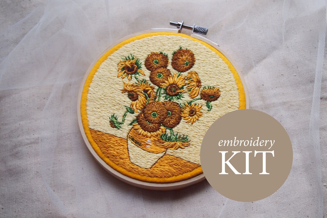 Van Gogh Sunflowers Hand Embroidery Kit, Yellow Sunflowers Hoop Art Kit ...