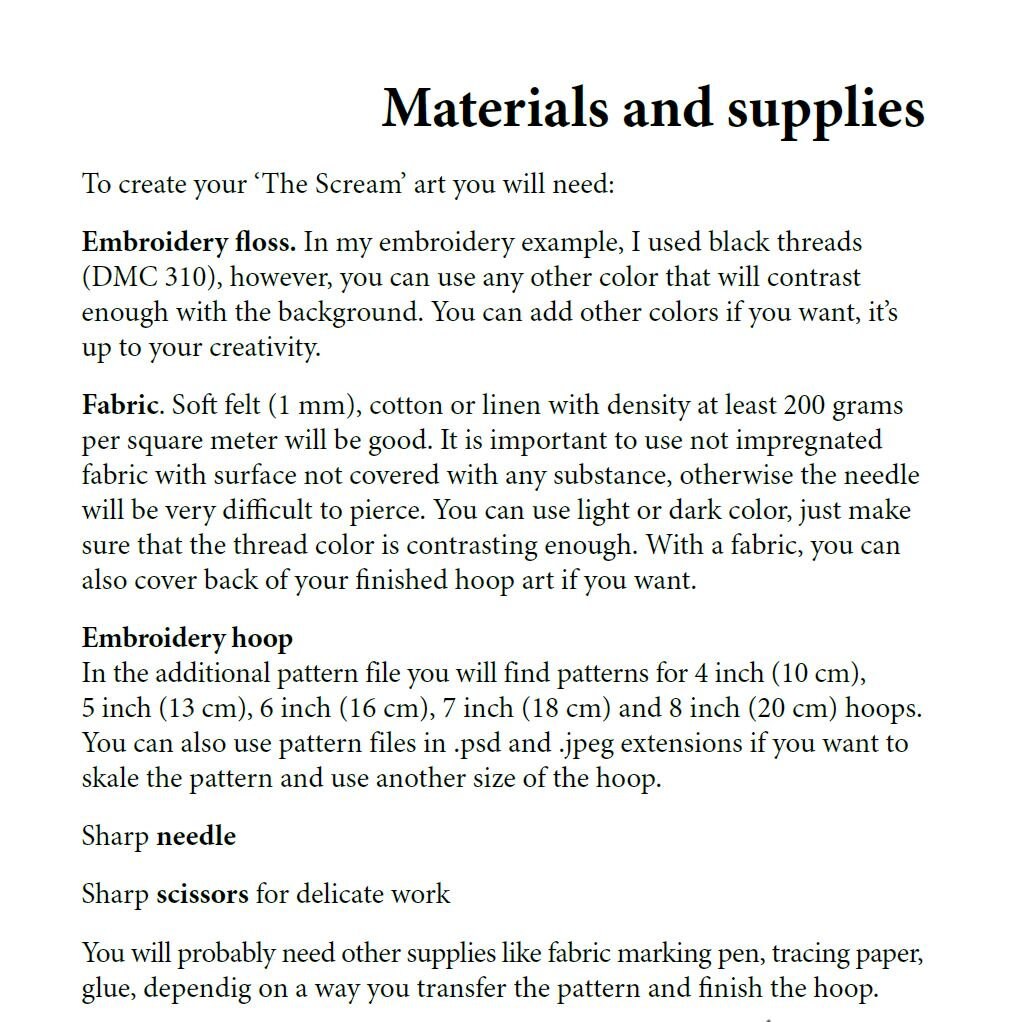 Edvard Munch the Scream Embroidery Template, Backstitch PDF Scream ...