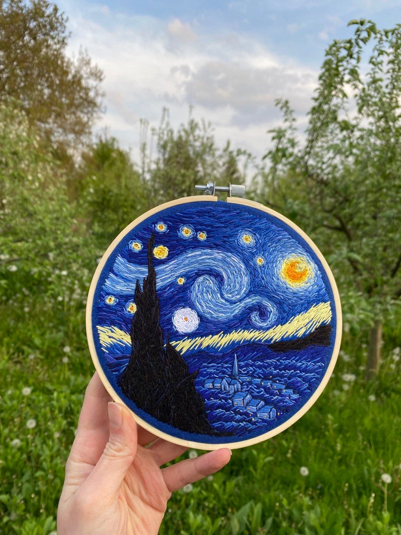 The Starry Night Hand Embroidery Kit, Vincent Van Gogh Embroidery Kit ...