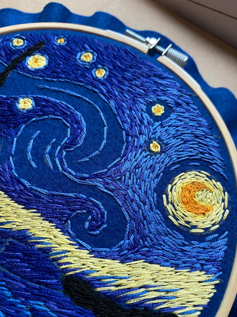 The Starry Night Hand Embroidery Kit, Vincent Van Gogh Embroidery Kit ...