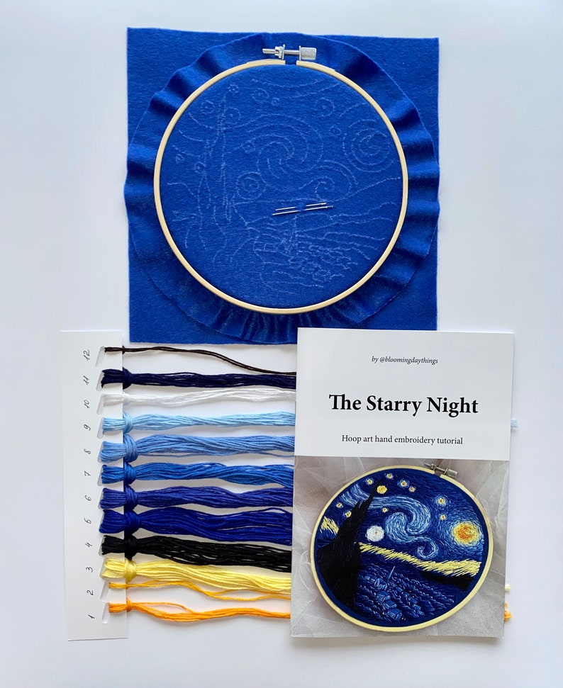 The Starry Night Hand Embroidery Kit, Vincent Van Gogh Embroidery Kit ...