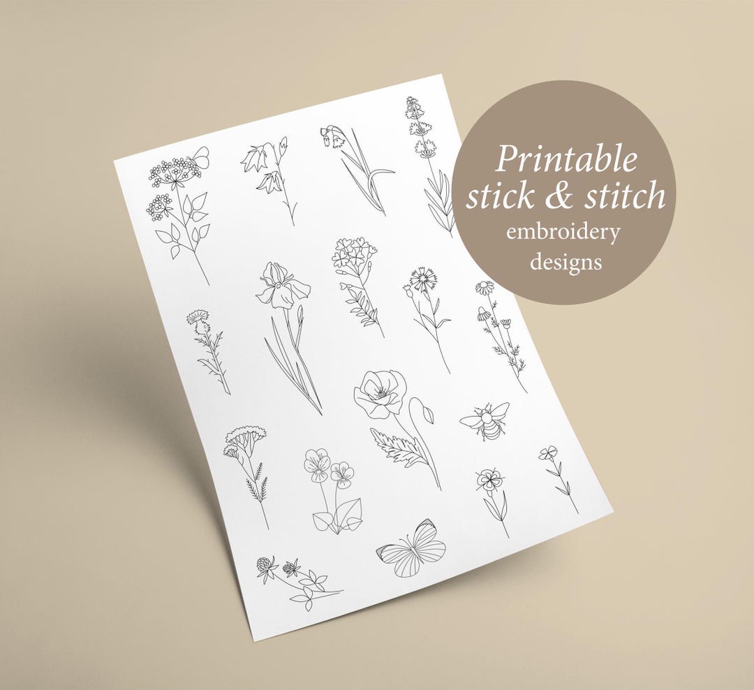 PDF Printable Stick and Stitch Embroidery Designs WILDFLOWERS, Floral ...