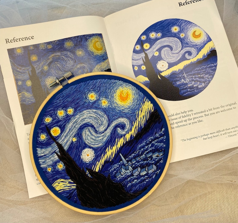 The Starry Night Hand Embroidery Kit, Vincent Van Gogh Embroidery Kit ...