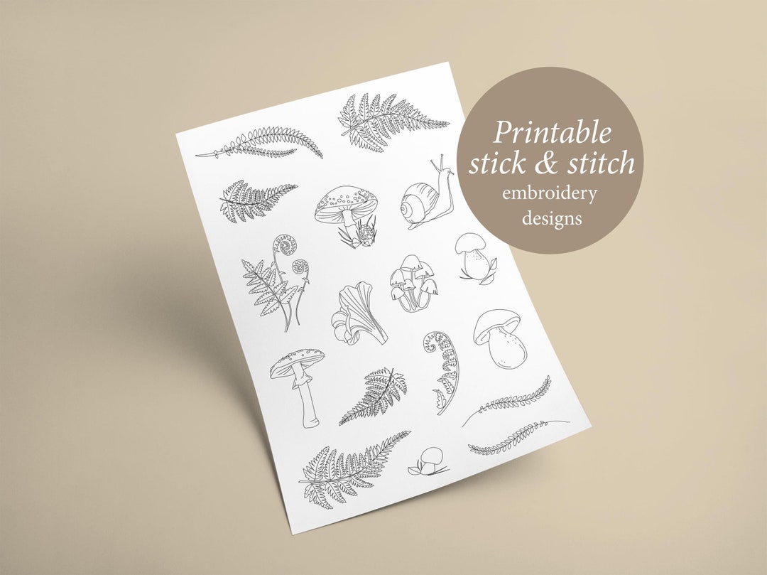PDF Printable Stick and Stitch Embroidery Designs MUSHROOM & FERN ...