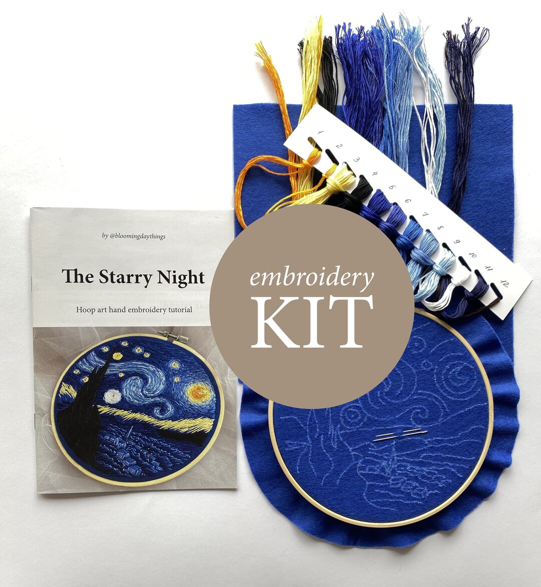 The Starry Night Hand Embroidery Kit, Vincent Van Gogh Embroidery Kit ...