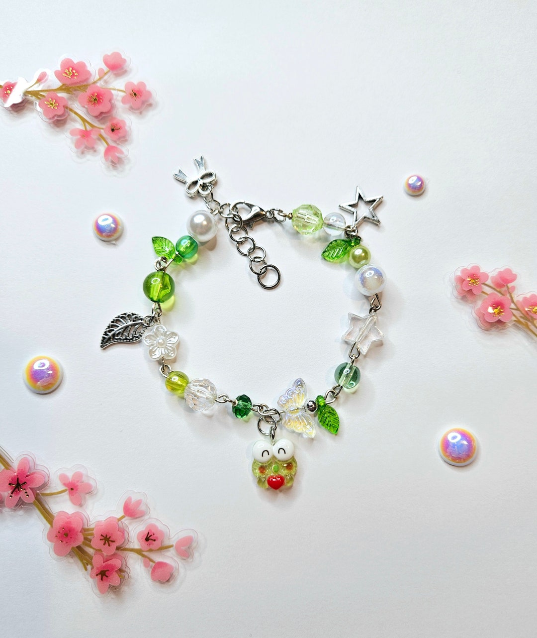 Cute Keroppi Charm Bracelet, Keroppi Bracelet, Green Charm Bracelet - Etsy