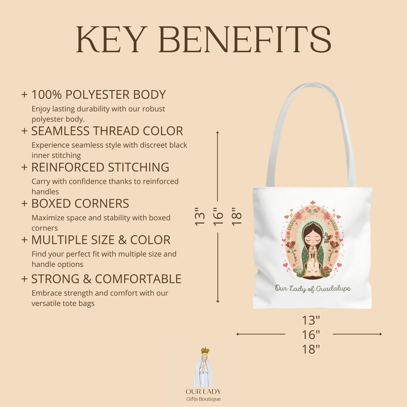 Our Lady of Guadalupe Tote Bag Gift for 1st Communion, Virgin Mary ...