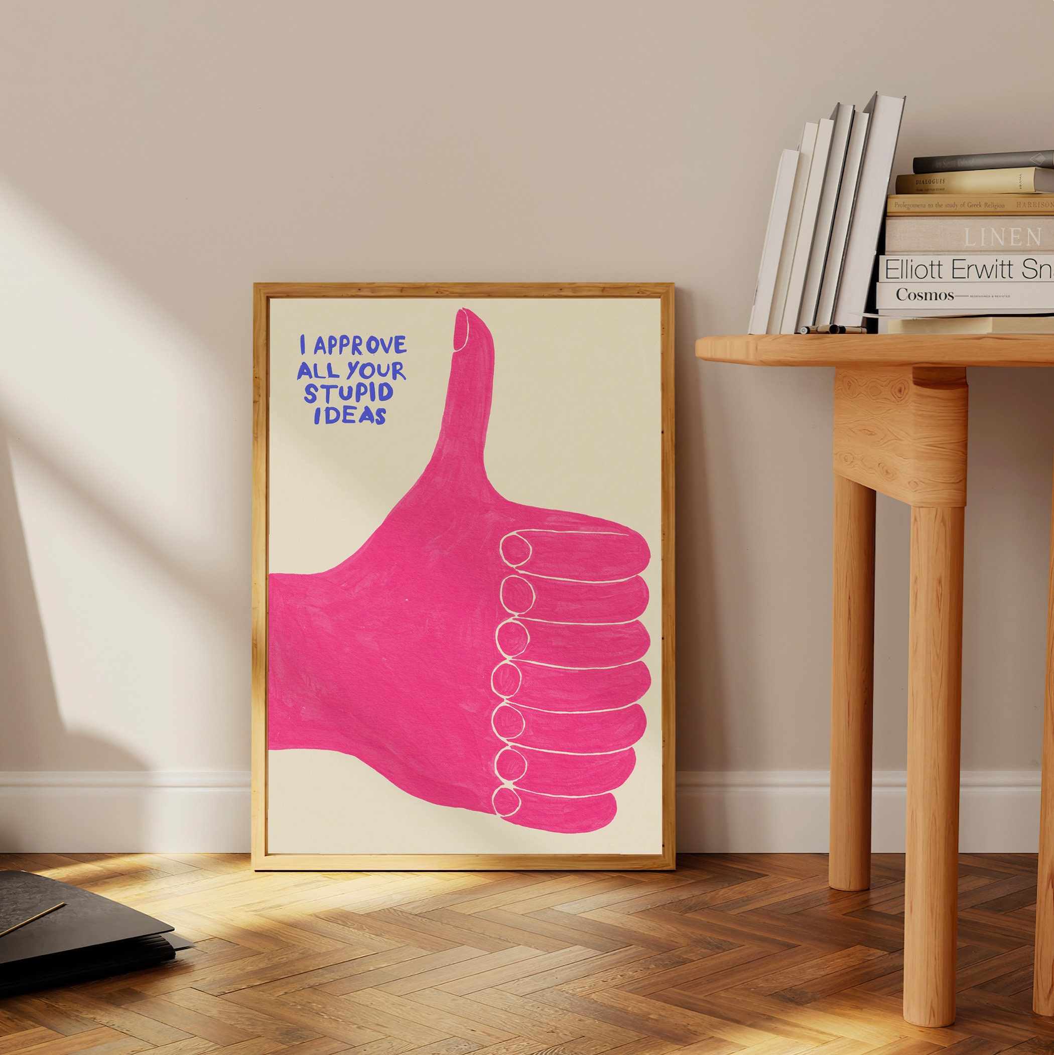Thumb up Hot Pink Print, Funny Positive Quote Print, David Shrigley ...