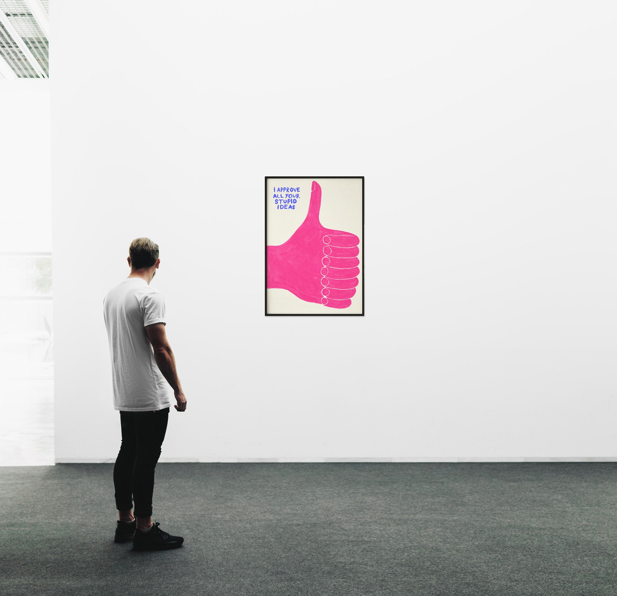 Thumb up Hot Pink Print, Funny Positive Quote Print, David Shrigley ...