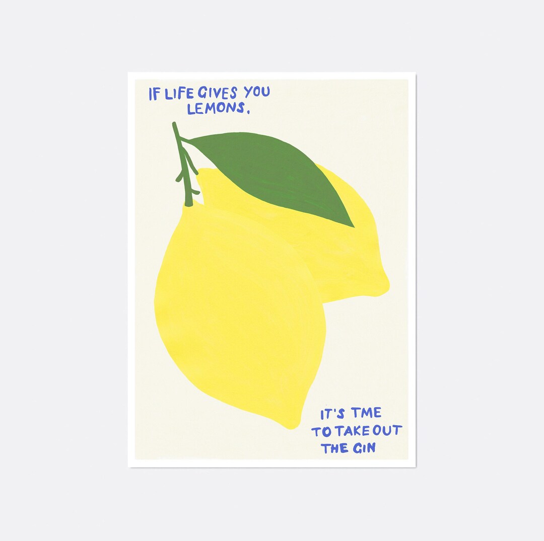 Lemons Print, Funny Lemon Gin Quote Poster, Kitchen Wall Art, David ...