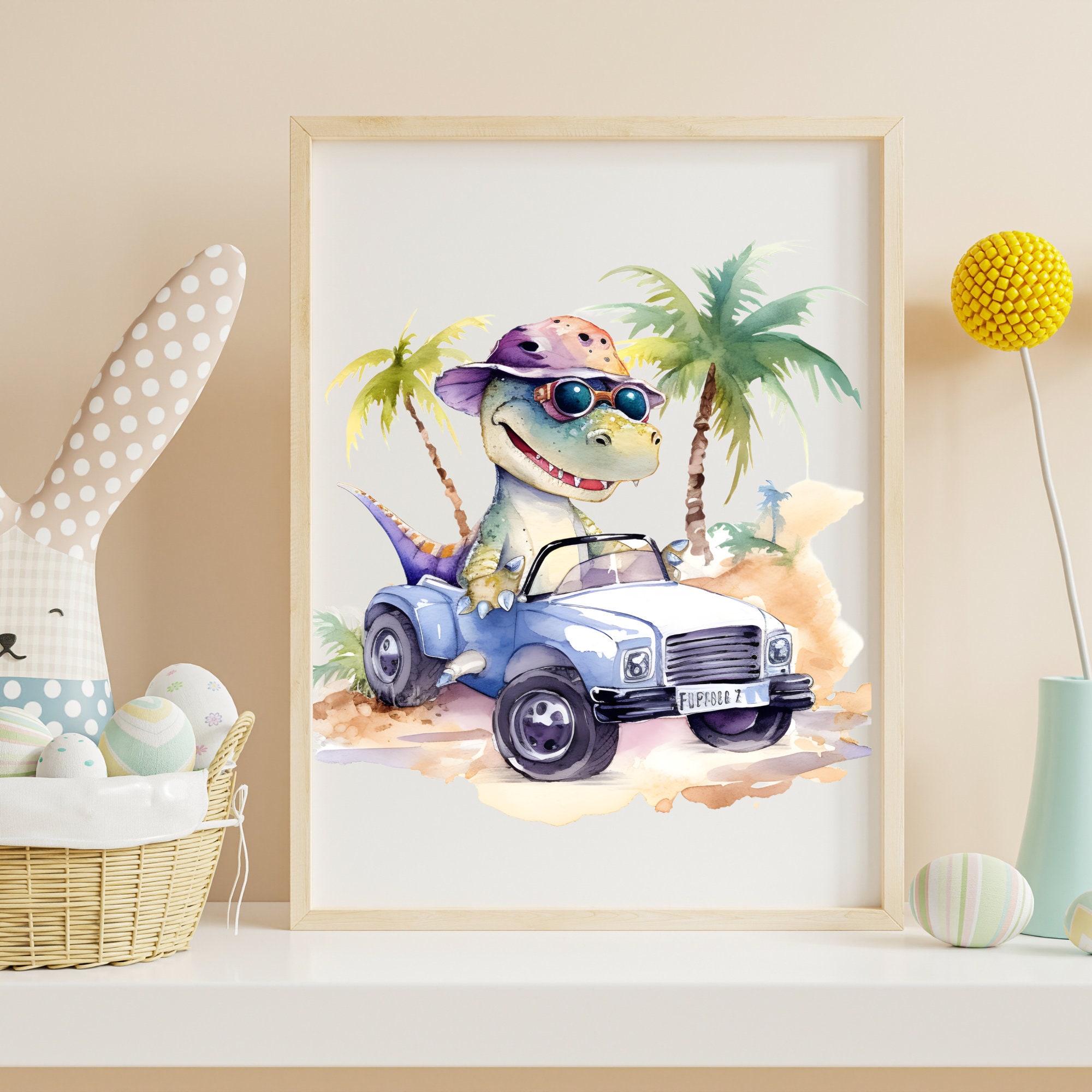 Watercolor Monster Truck Clipart, Dinosaur Sublimation Design, Beach ...