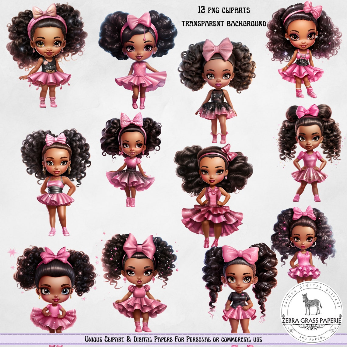 Chibi Girls Clipart, African Fashion Doll Clip Art, Whimsical Ethnic ...