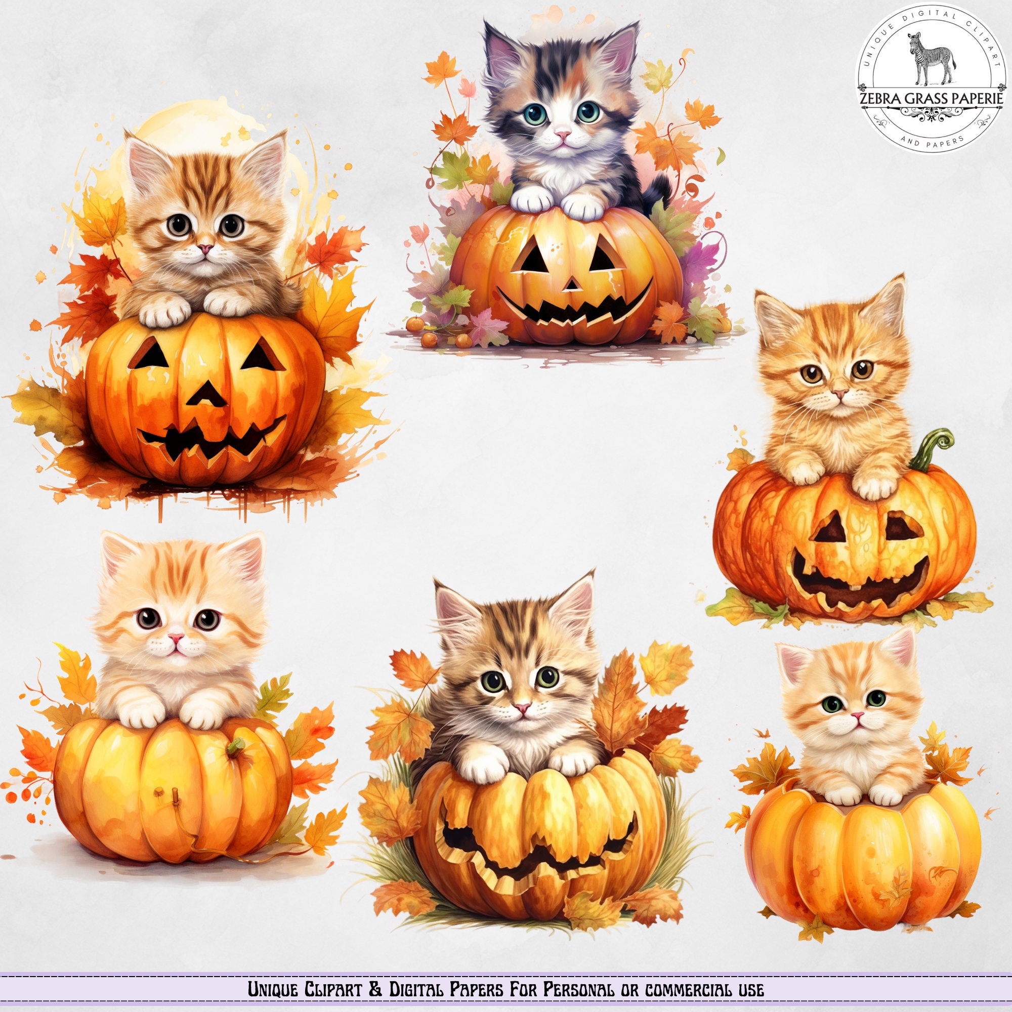 Watercolor Cute Halloween Clipart Cats and Pumpkin PNG, Collage ...