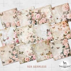 Pink Floral Digital Paper, Butterfly Printable Background, Script Junk ...