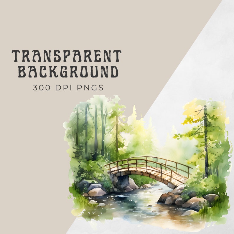 Bridge Over the Stream Clipart, Digital Planner, Journals Art ...