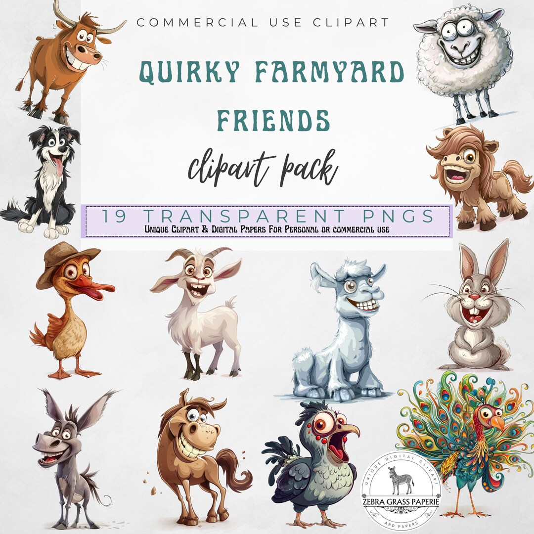 Quirky Farm Animal Clipart, Funny Farm Clip Art, Watercolor Nursery ...