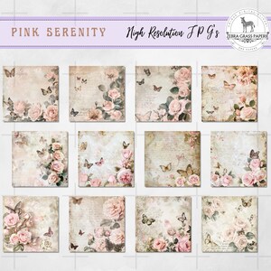 Pink Floral Digital Paper, Butterfly Printable Background, Script Junk ...