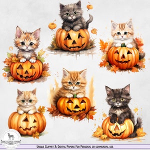 Watercolor Cute Halloween Clipart - Cats and Pumpkin PNG, Collage ...