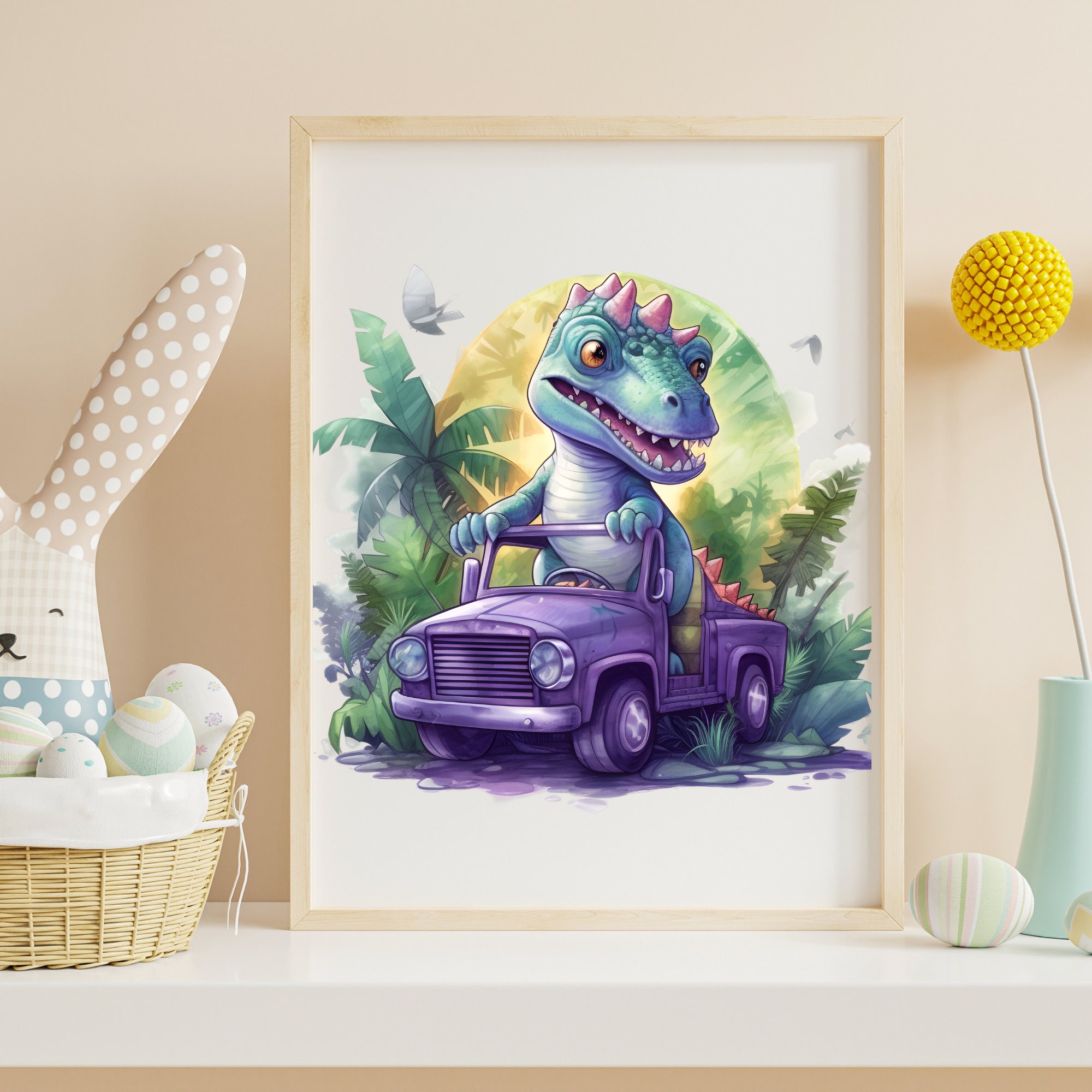 Watercolor Monster Truck Clipart, Dinosaur Sublimation Design, Jungle ...