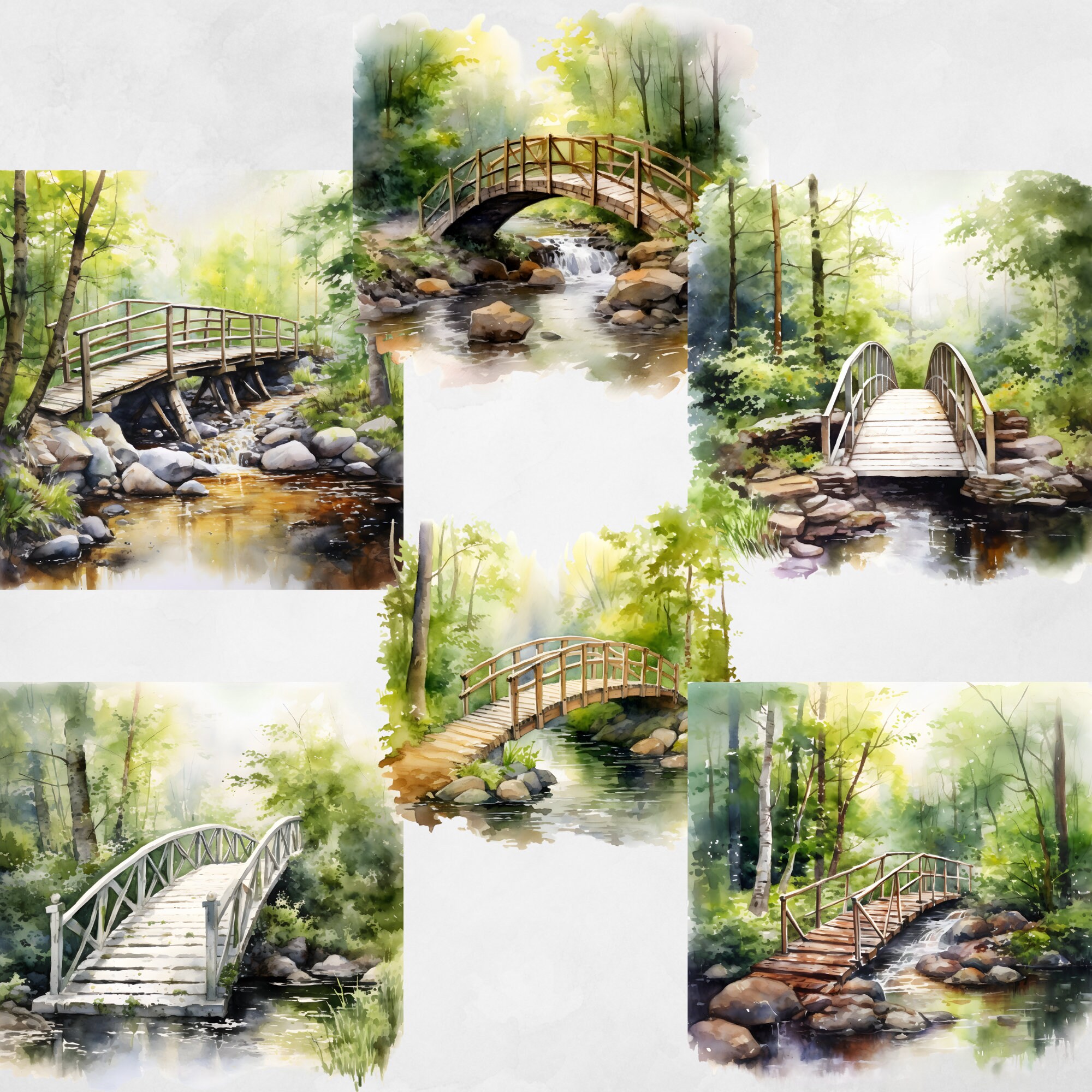 Bridge Over the Stream Clipart, Digital Planner, Journals Art ...