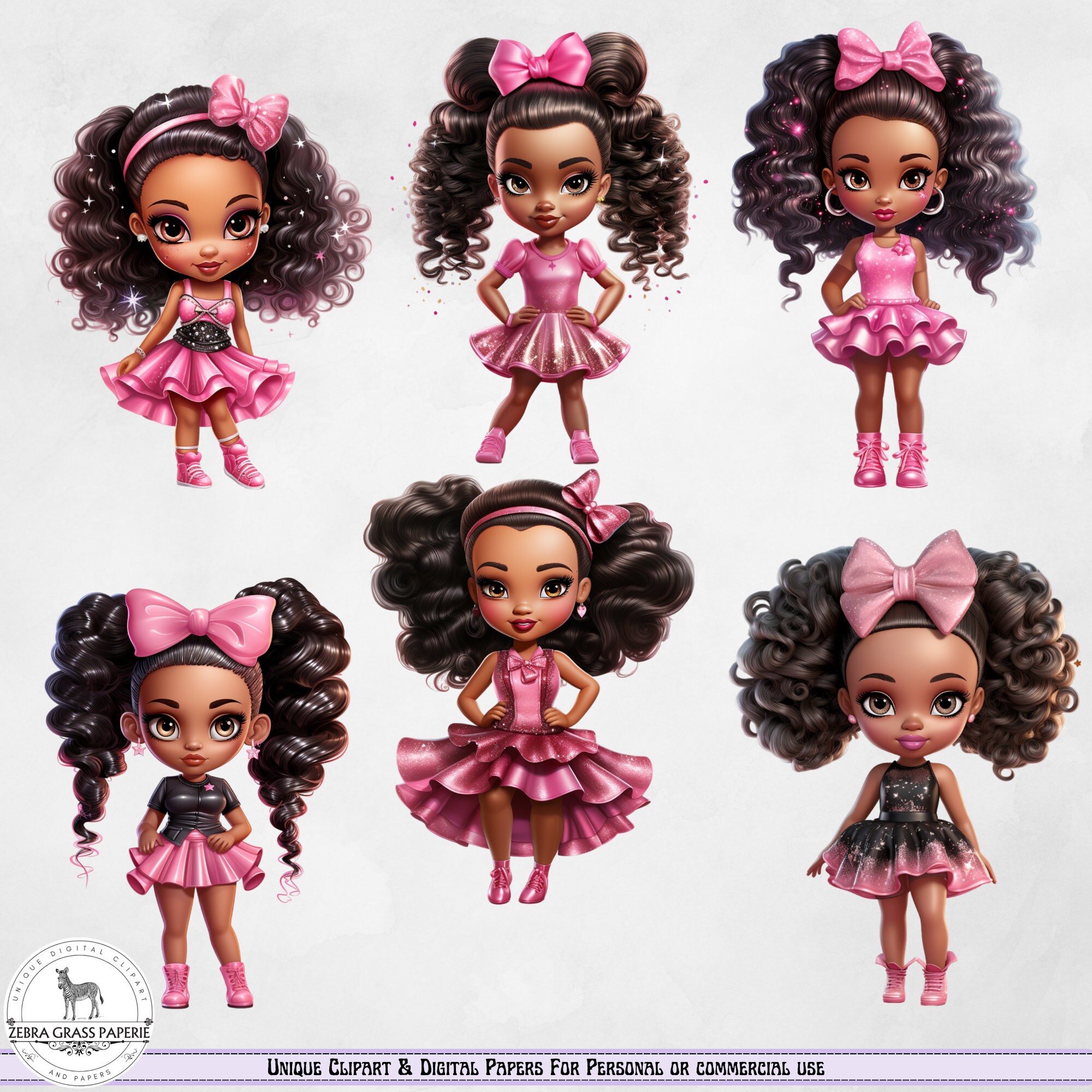 Chibi Girls Clipart, African Fashion Doll Clip Art, Whimsical Ethnic ...