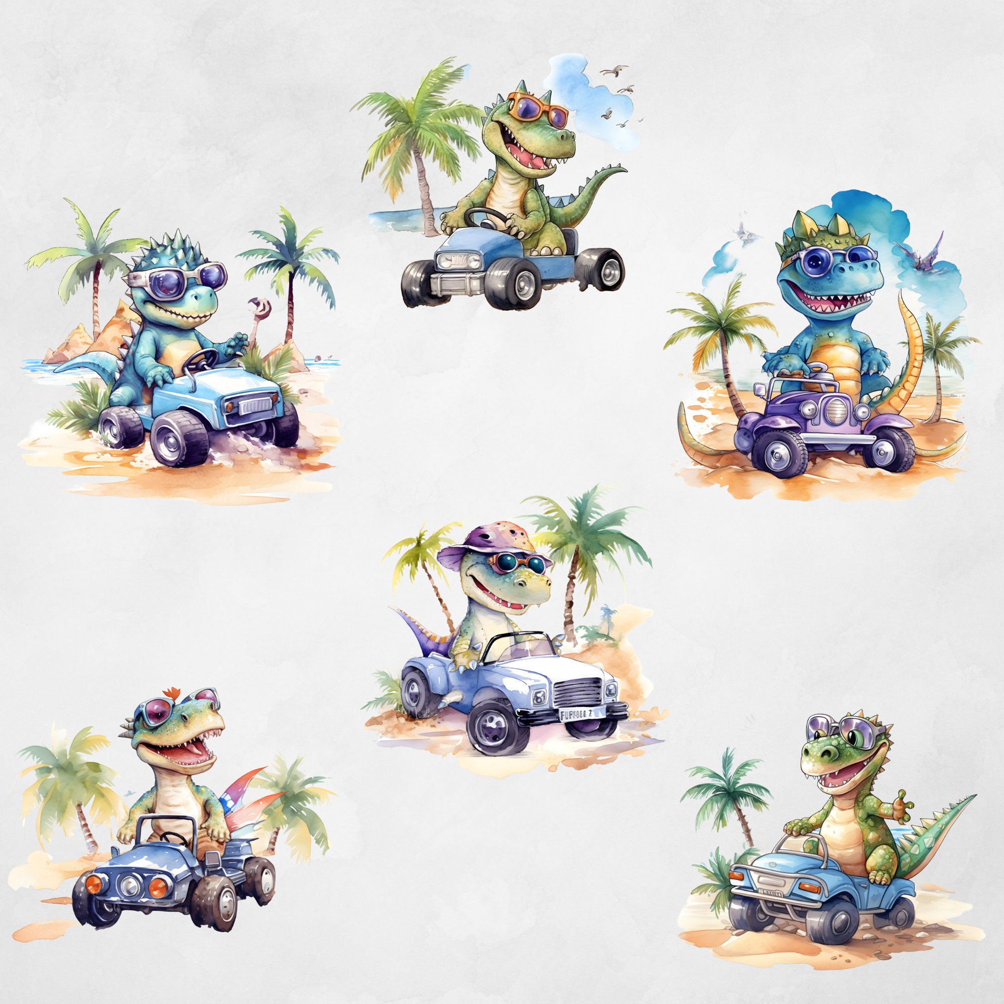 Watercolor Monster Truck Clipart, Dinosaur Sublimation Design, Beach ...