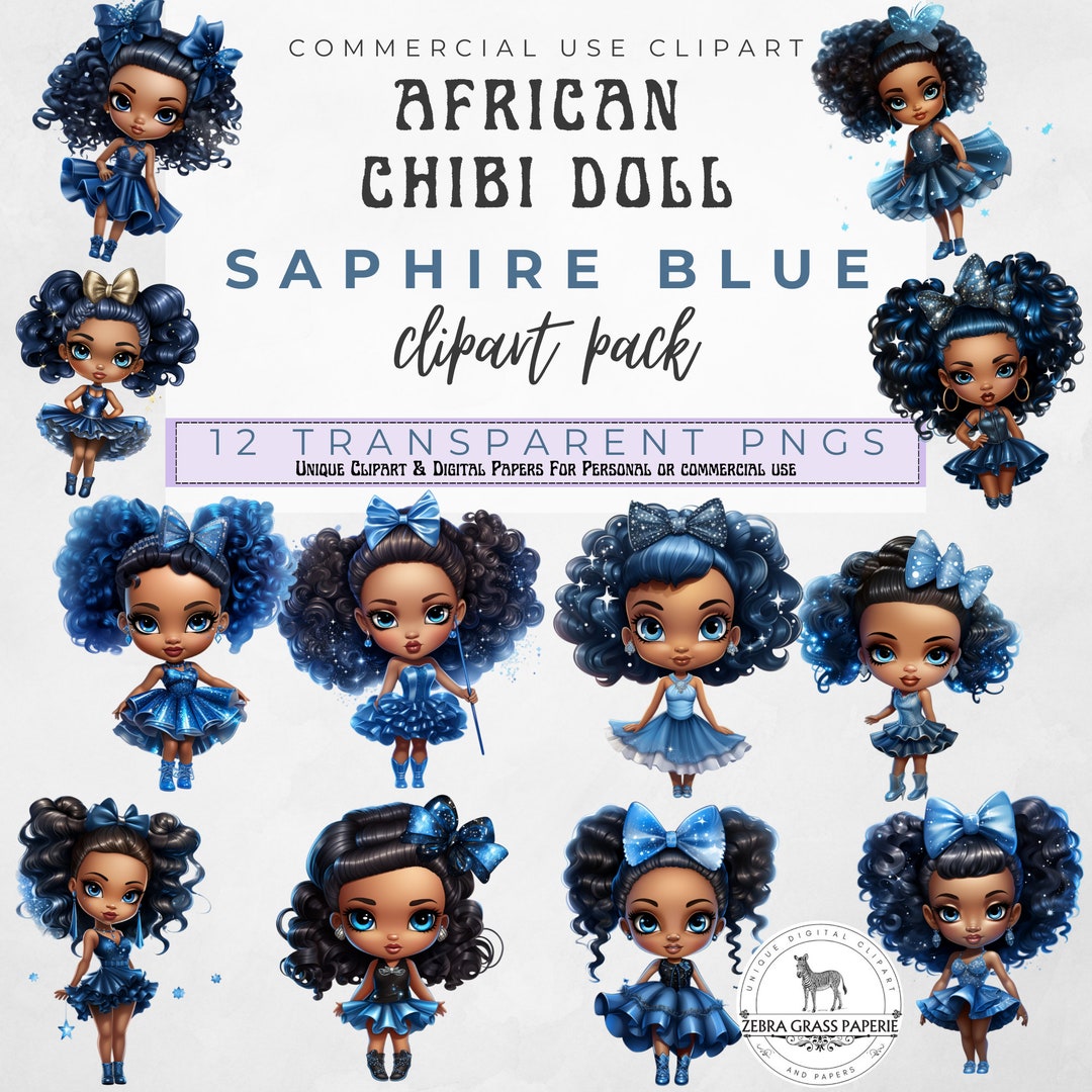 Chibi Girls Clipart, African Fashion Doll Clip Art, Whimsical Princess ...