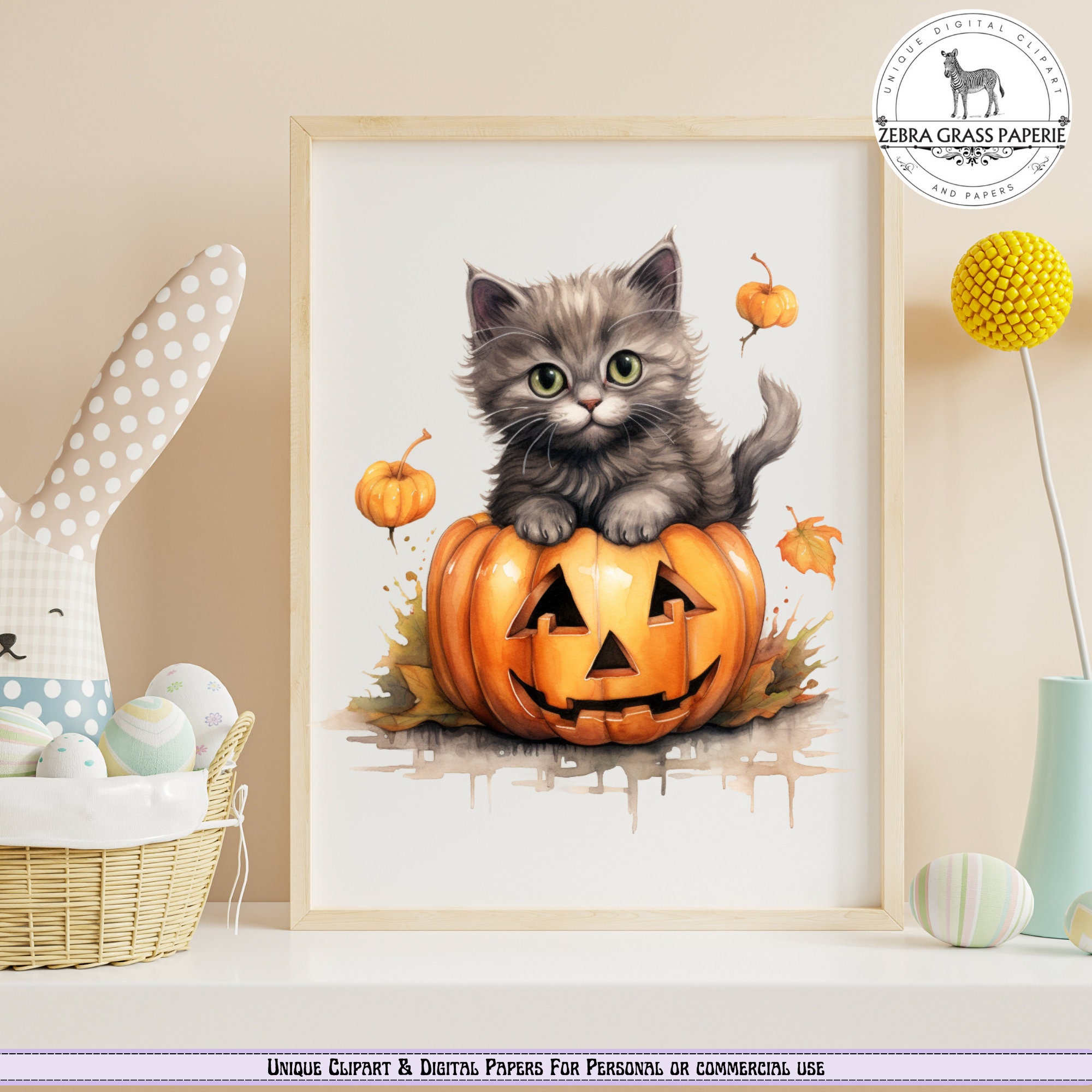 Watercolor Cute Halloween Clipart Cats and Pumpkin PNG, Collage ...