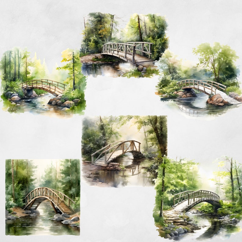 Bridge Over the Stream Clipart, Digital Planner, Journals Art ...