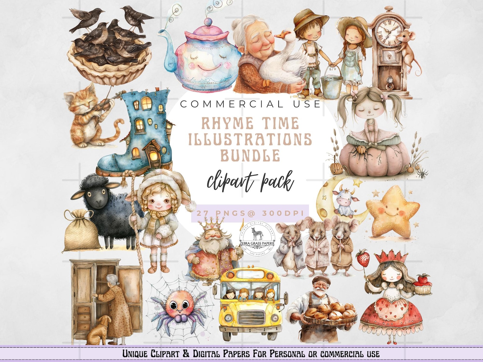 Watercolor Nursery Rhyme Clipart, Childrens Book Illustrations ...