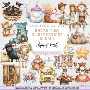 Watercolor Nursery Rhyme Clipart, Childrens Book Illustrations ...
