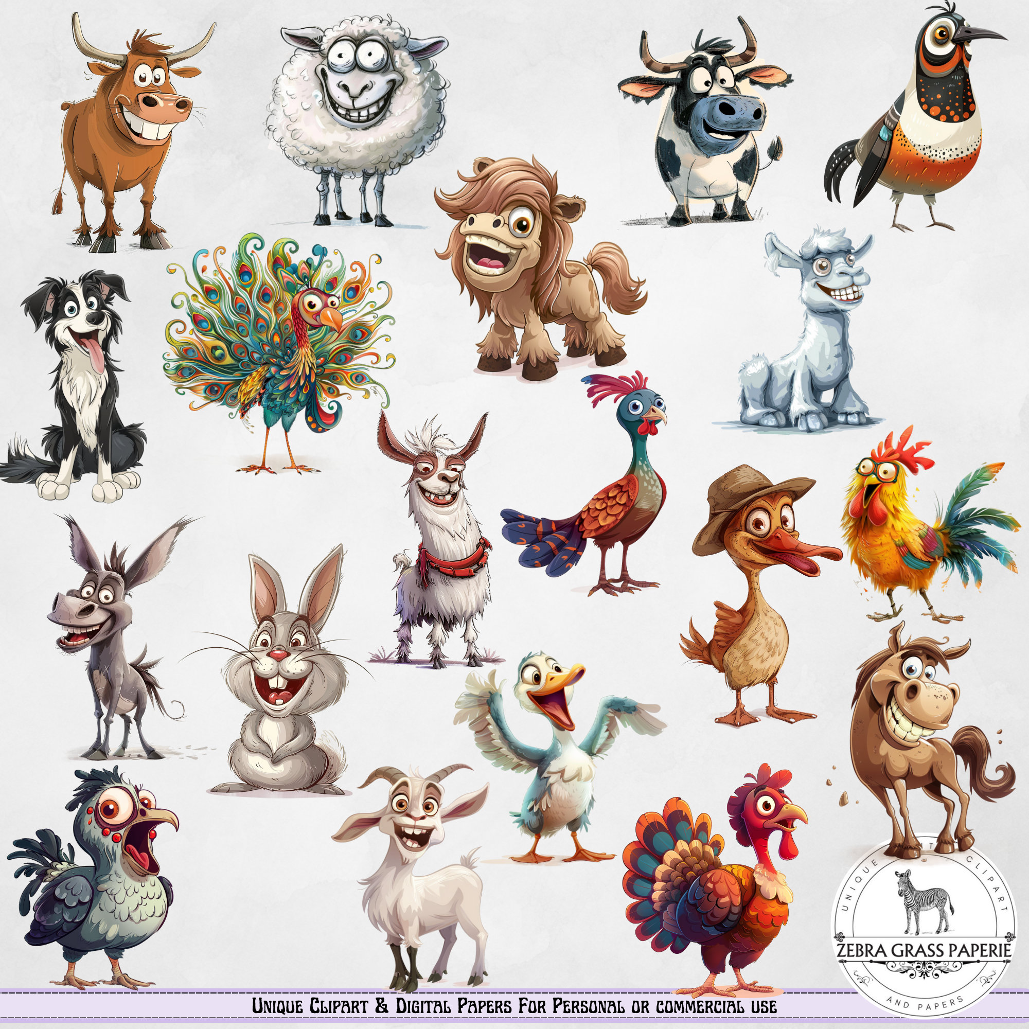 Quirky Farm Animal Clipart, Funny Farm Clip Art, Watercolor Nursery ...