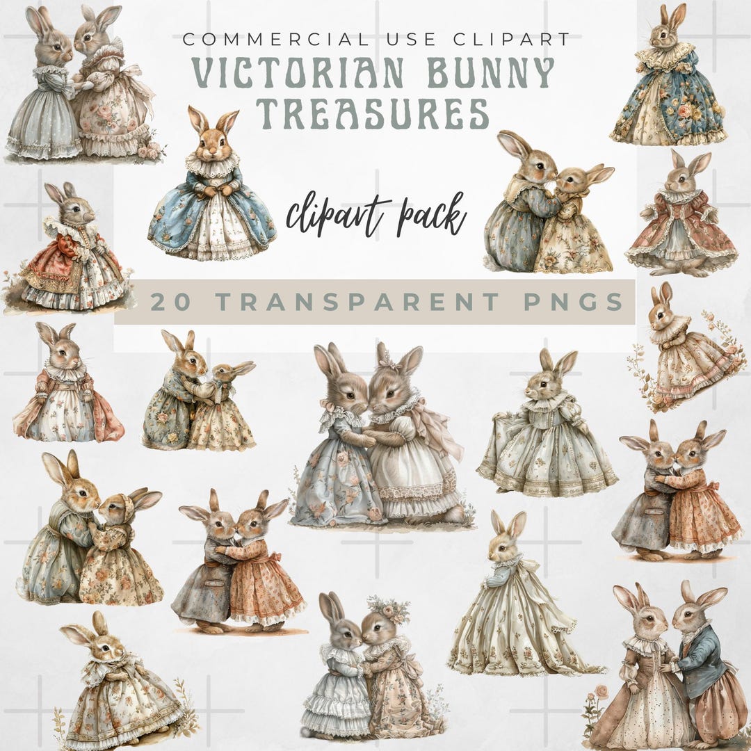 Victorian Bunny Clipart, Rabbit Couples Clip Art, 3d Watercolor ...