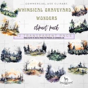 Halloween Graveyard Clipart, Cartoon Clip Art, Digital Planners, Junk ...