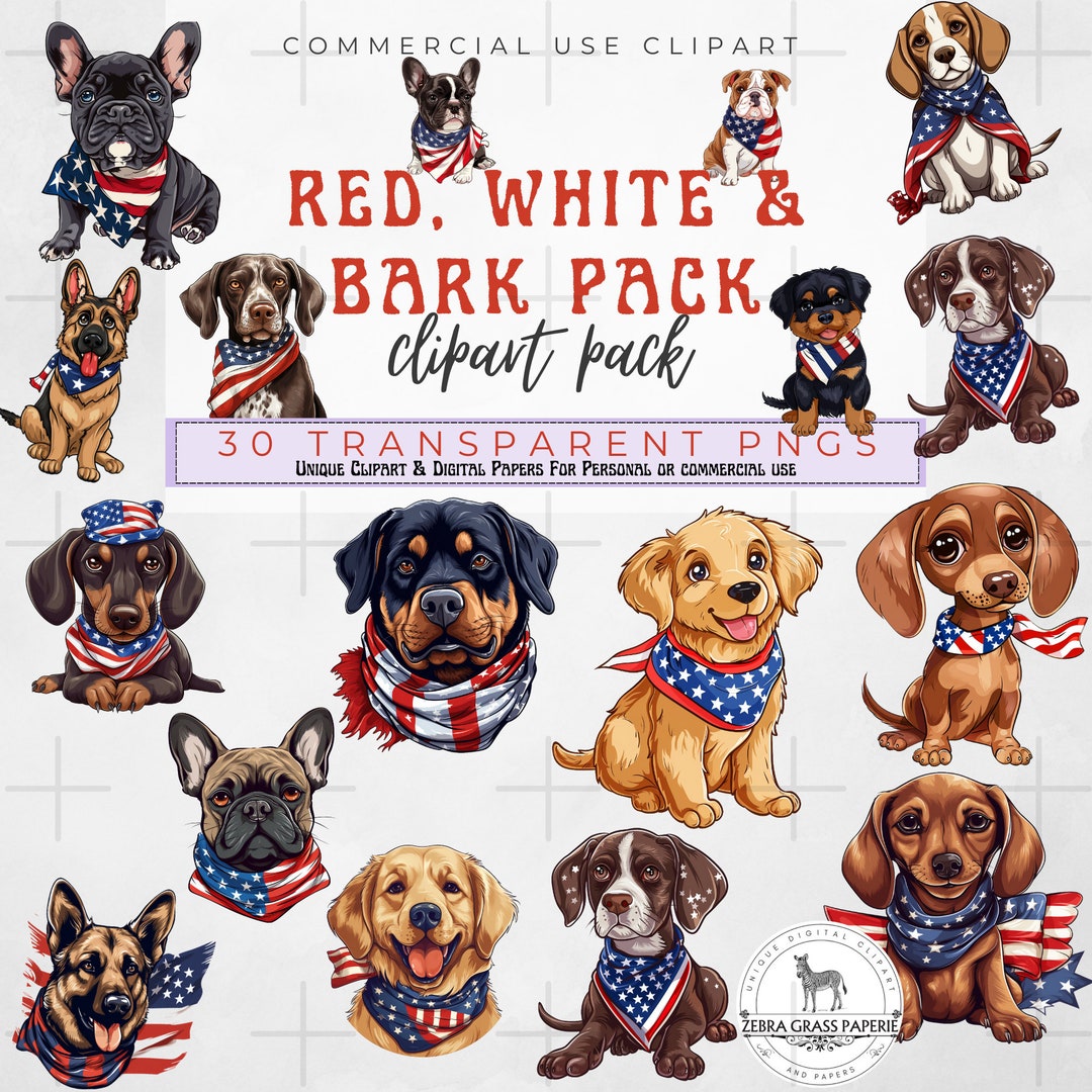 Patriotic Dog 4th of July Watercolor Clipart Bundle, Cute Pet Portrait ...