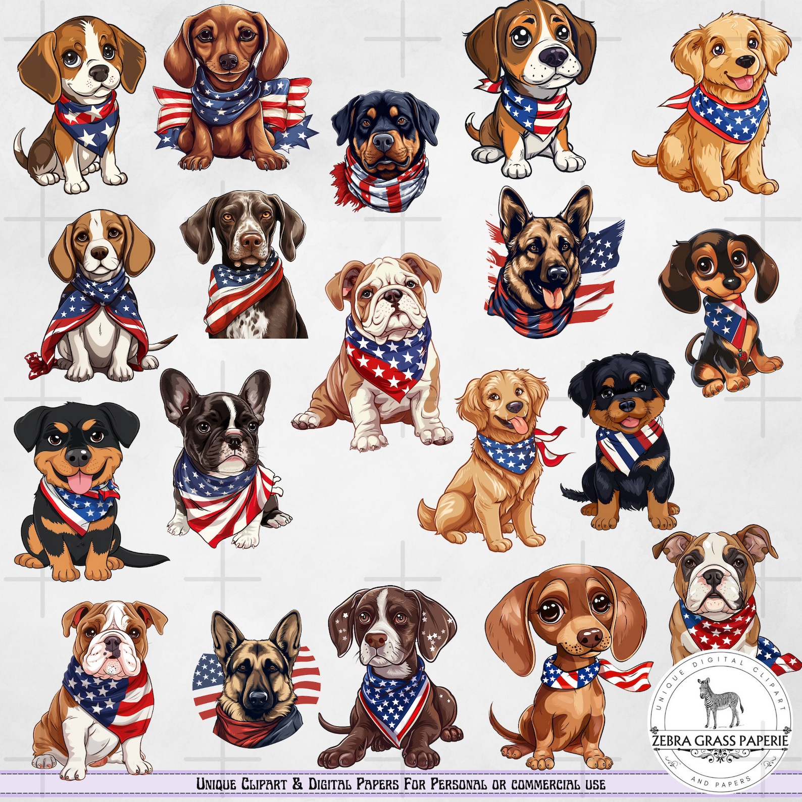 Patriotic Dog 4th of July Watercolor Clipart Bundle, Cute Pet Portrait ...