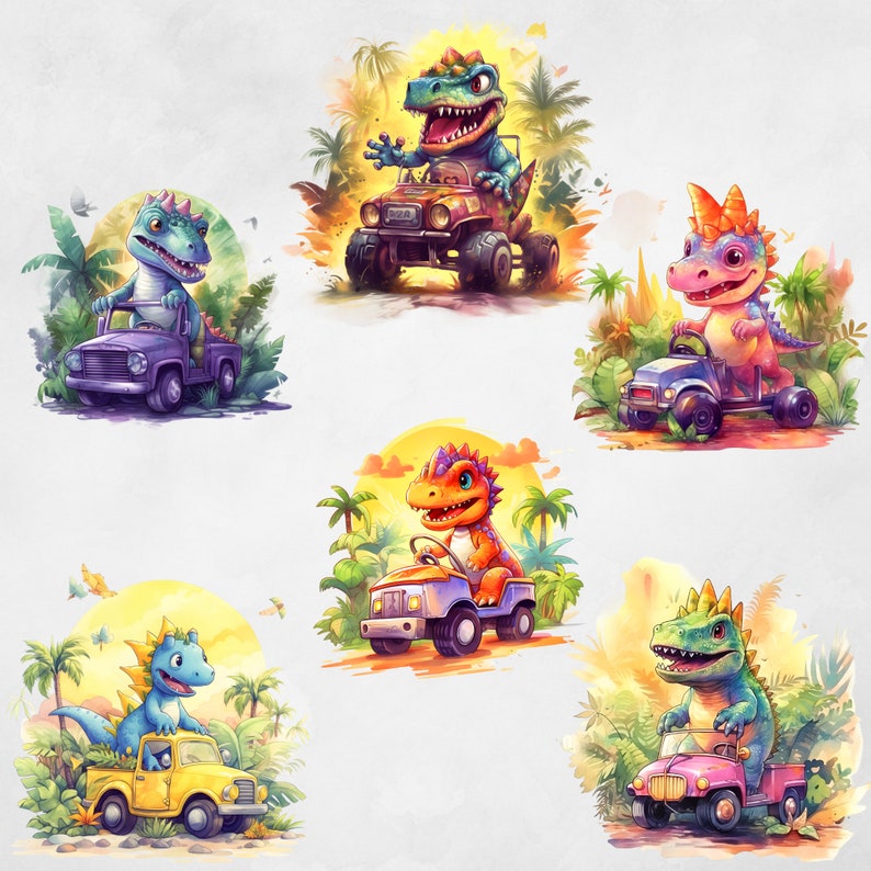 Watercolor Monster Truck Clipart, Dinosaur Sublimation Design, Jungle ...