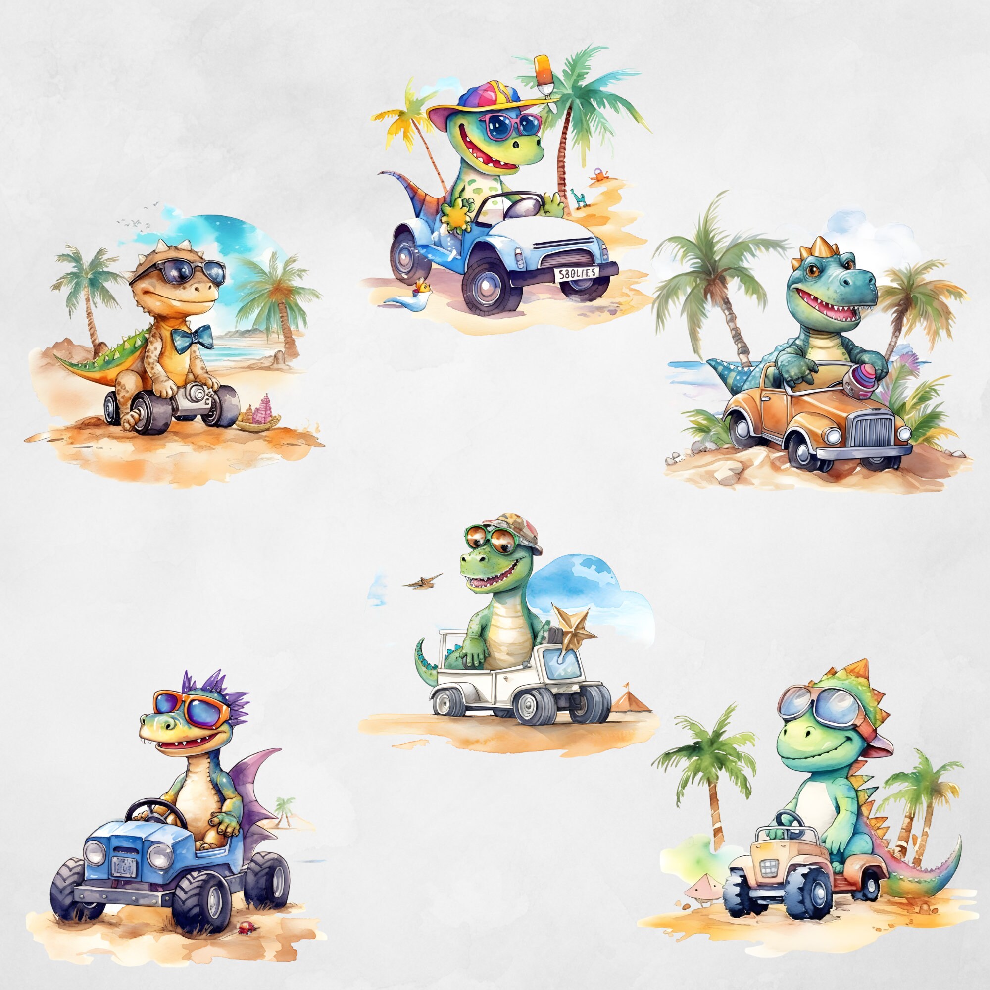 Watercolor Monster Truck Clipart, Dinosaur Sublimation Design, Beach ...