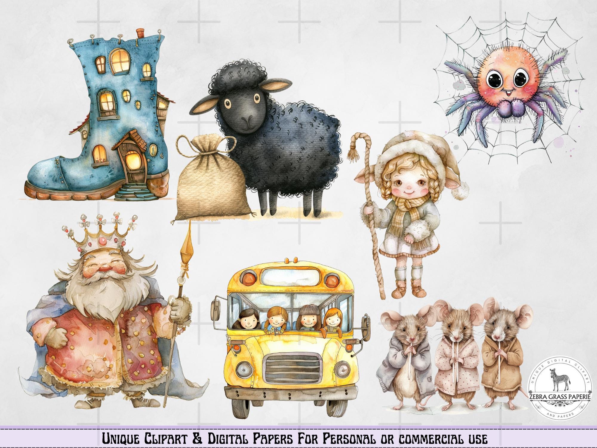 Watercolor Nursery Rhyme Clipart, Childrens Book Illustrations ...