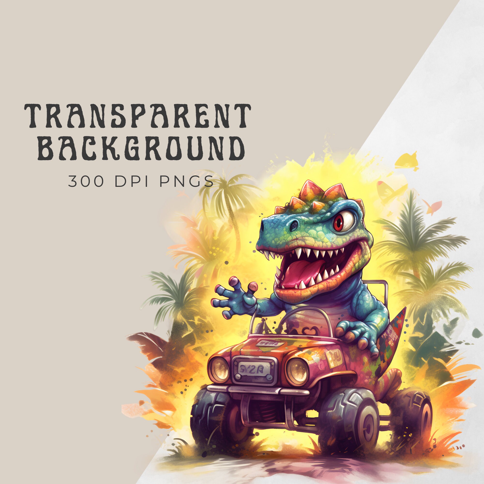 Watercolor Monster Truck Clipart, Dinosaur Sublimation Design, Jungle ...