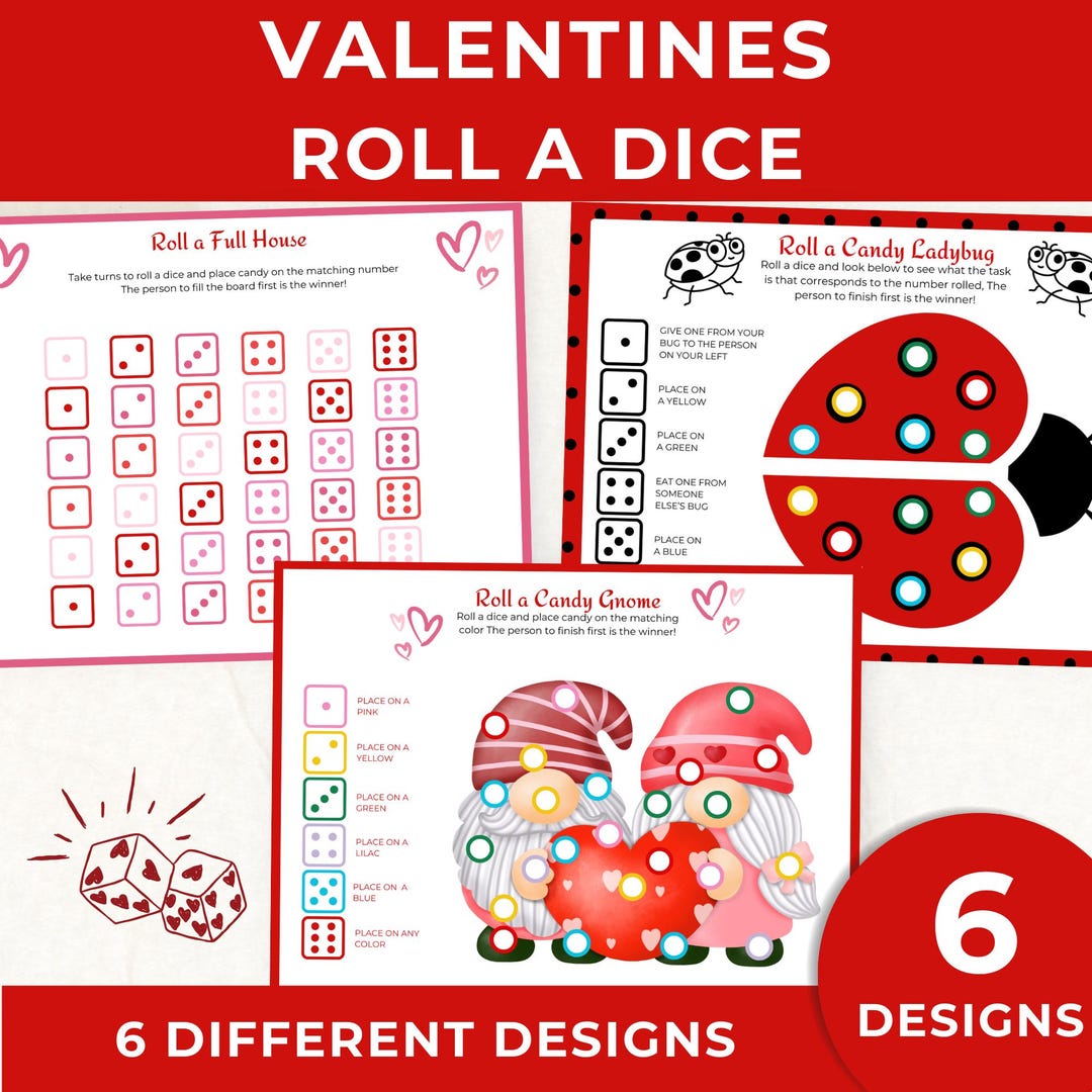 Roll a Dice Valentines Day Games Printable, Prek Kindergarten Math ...