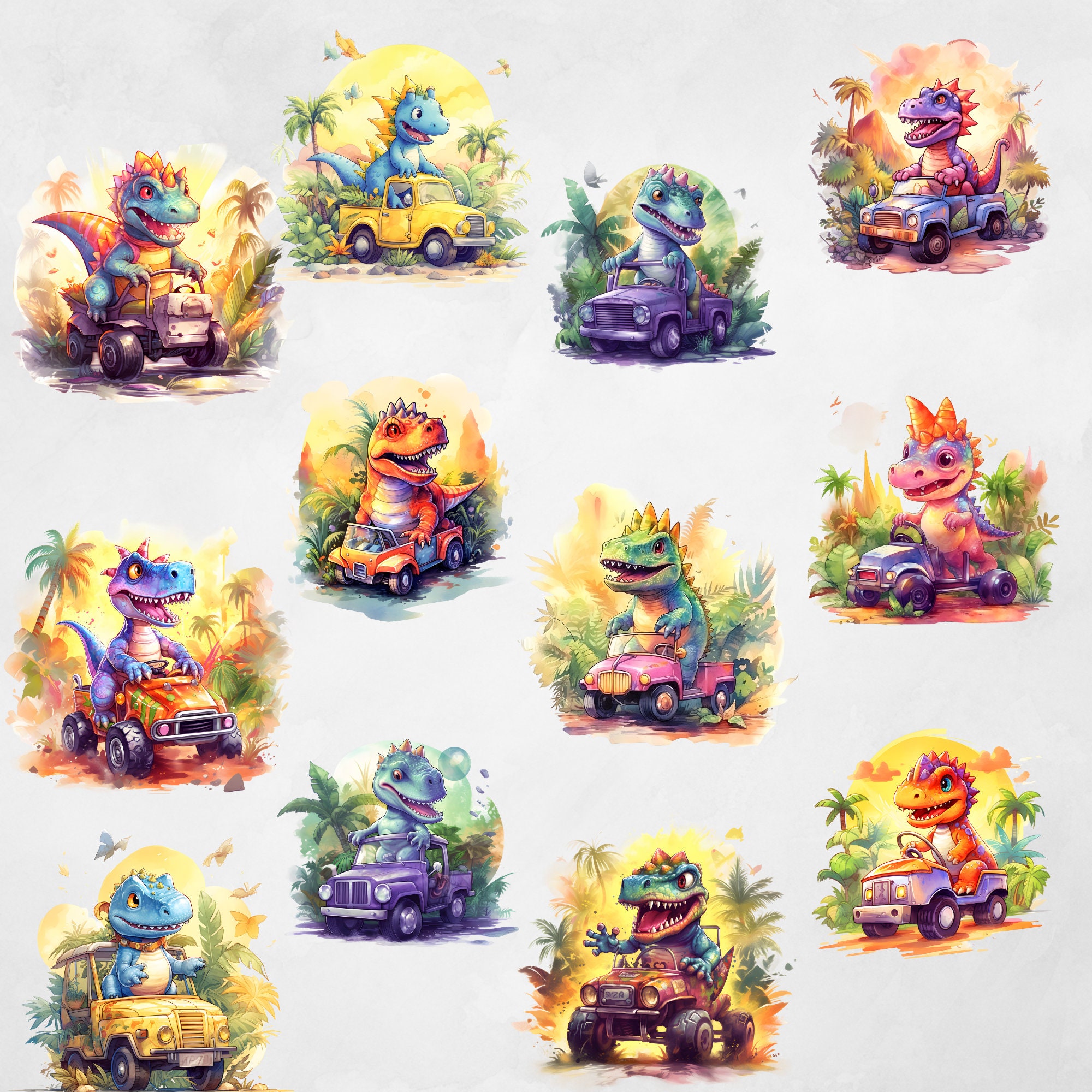 Watercolor Monster Truck Clipart, Dinosaur Sublimation Design, Jungle ...