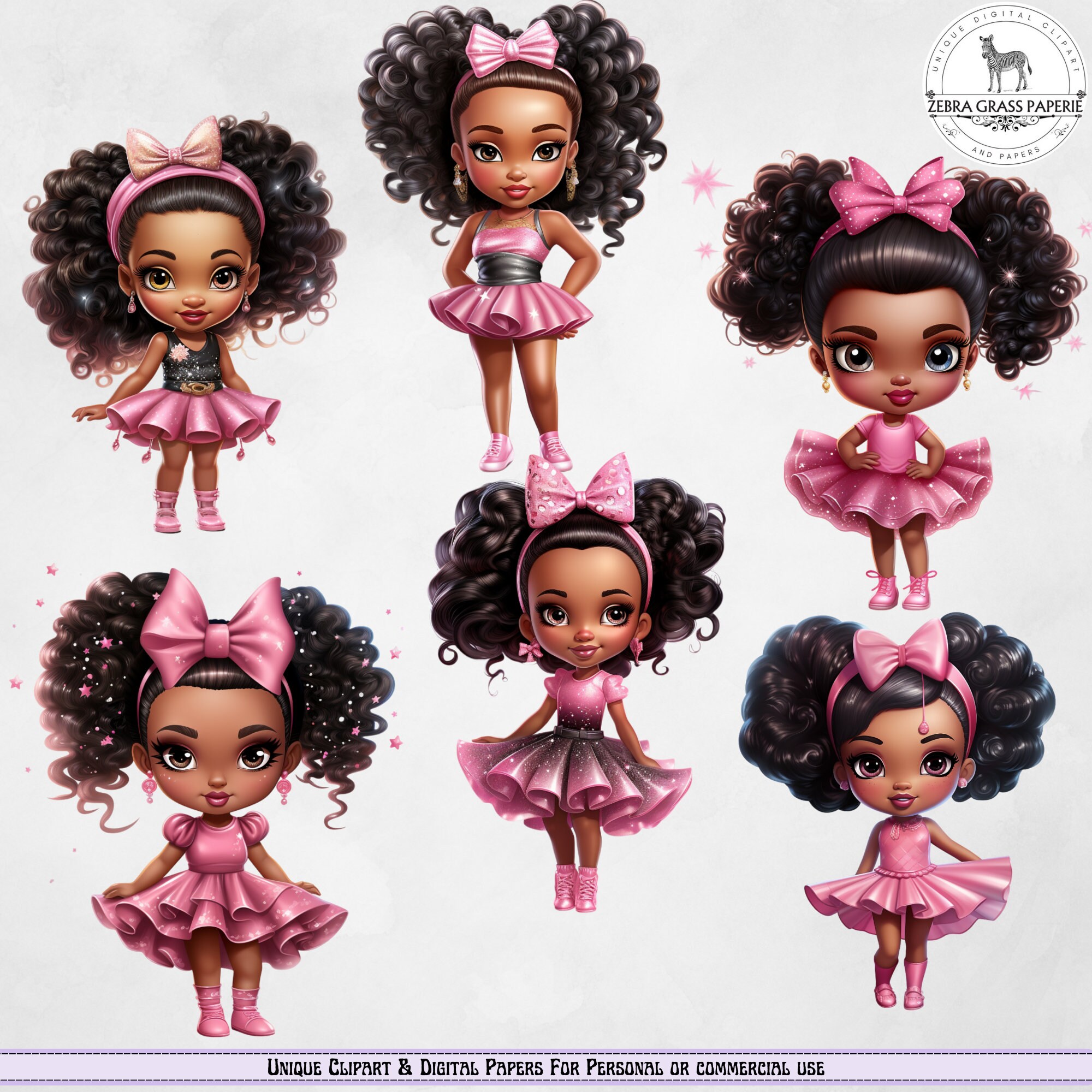 Chibi Girls Clipart, African Fashion Doll Clip Art, Whimsical Ethnic ...