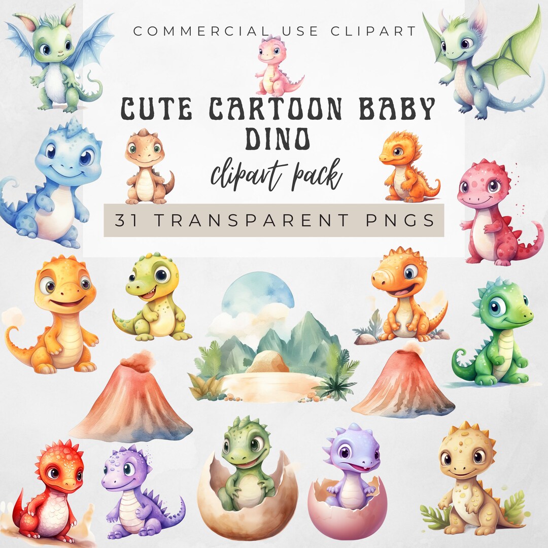 Baby Dinosaur Watercolor Clipart, Nursery Wall Art Decor, Baby Shower ...