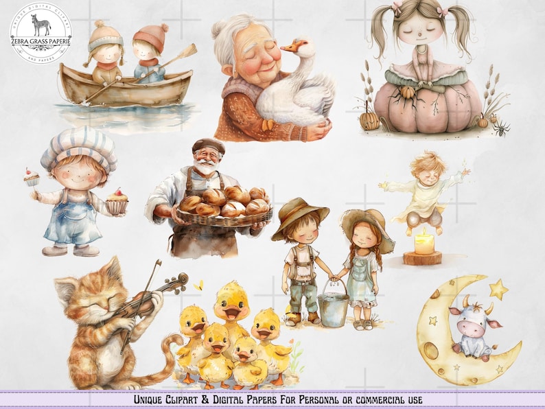 Watercolor Nursery Rhyme Clipart, Childrens Book Illustrations ...