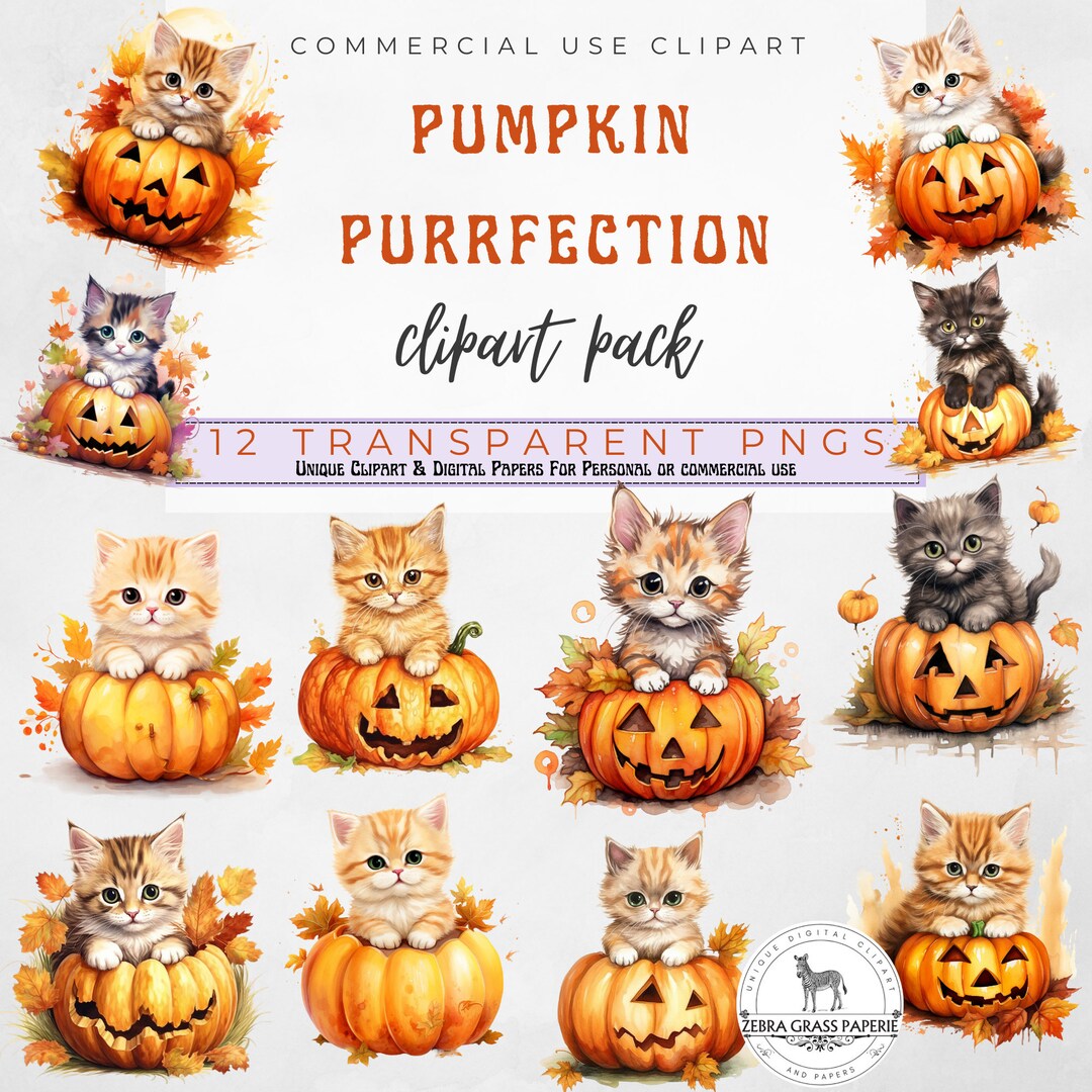 Watercolor Cute Halloween Clipart - Cats and Pumpkin PNG, Collage ...