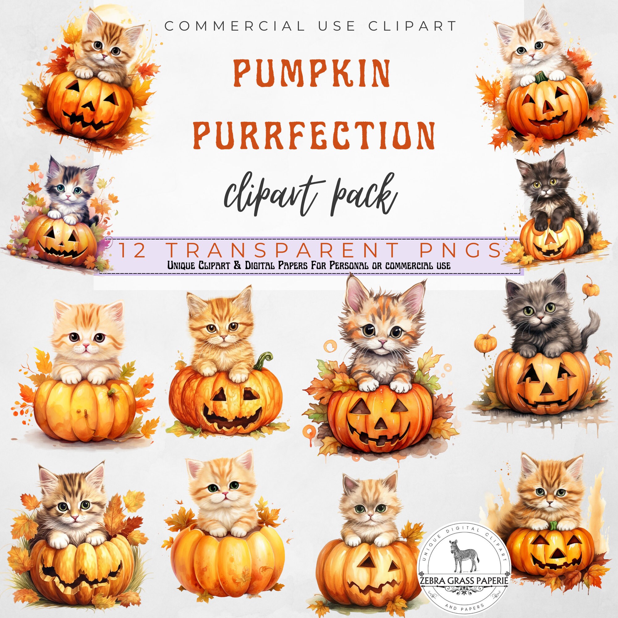 Watercolor Cute Halloween Clipart Cats and Pumpkin PNG, Collage ...